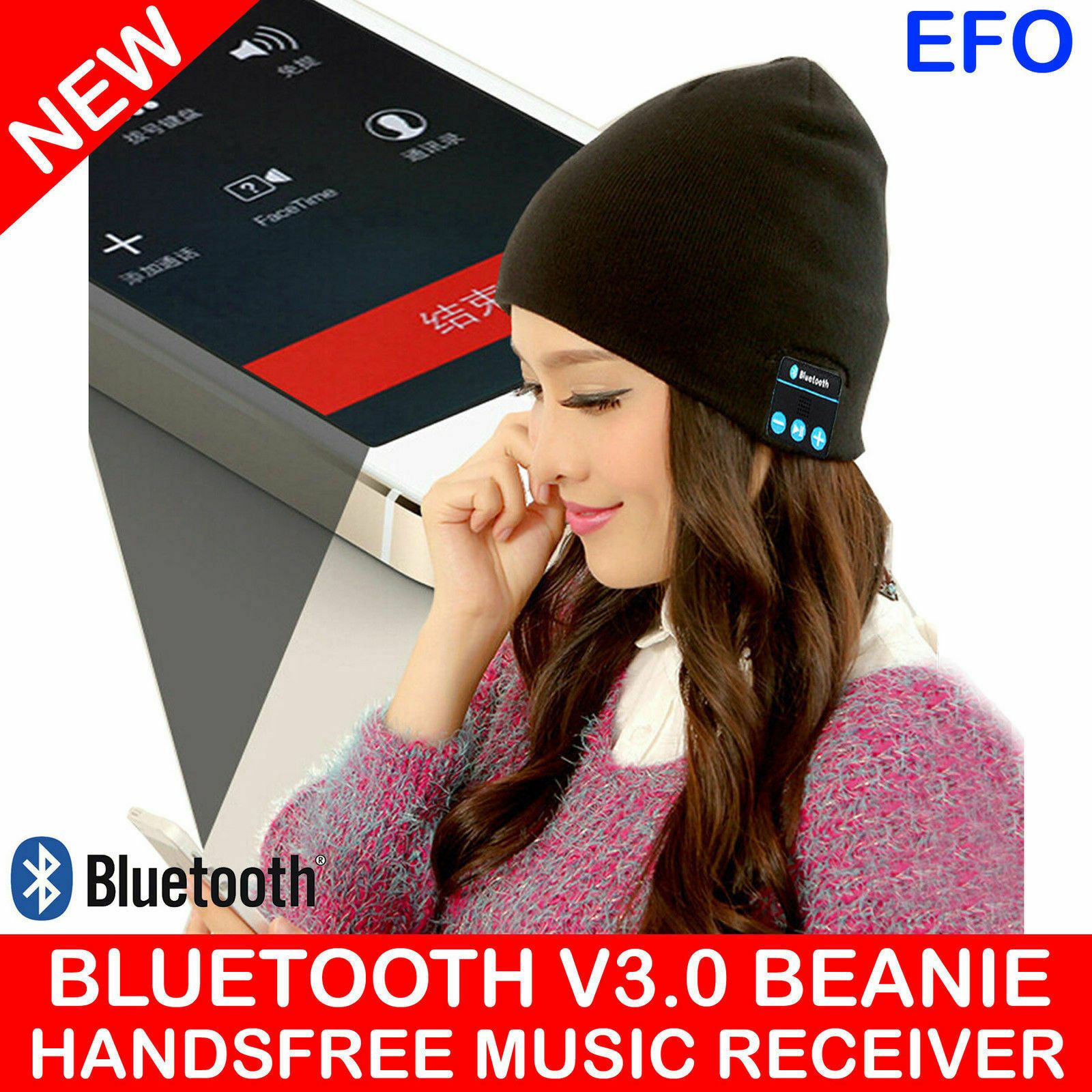 Bluetooth V3.0 Wireless Handsfree Phone Music Receiver Beanie Knitted ...