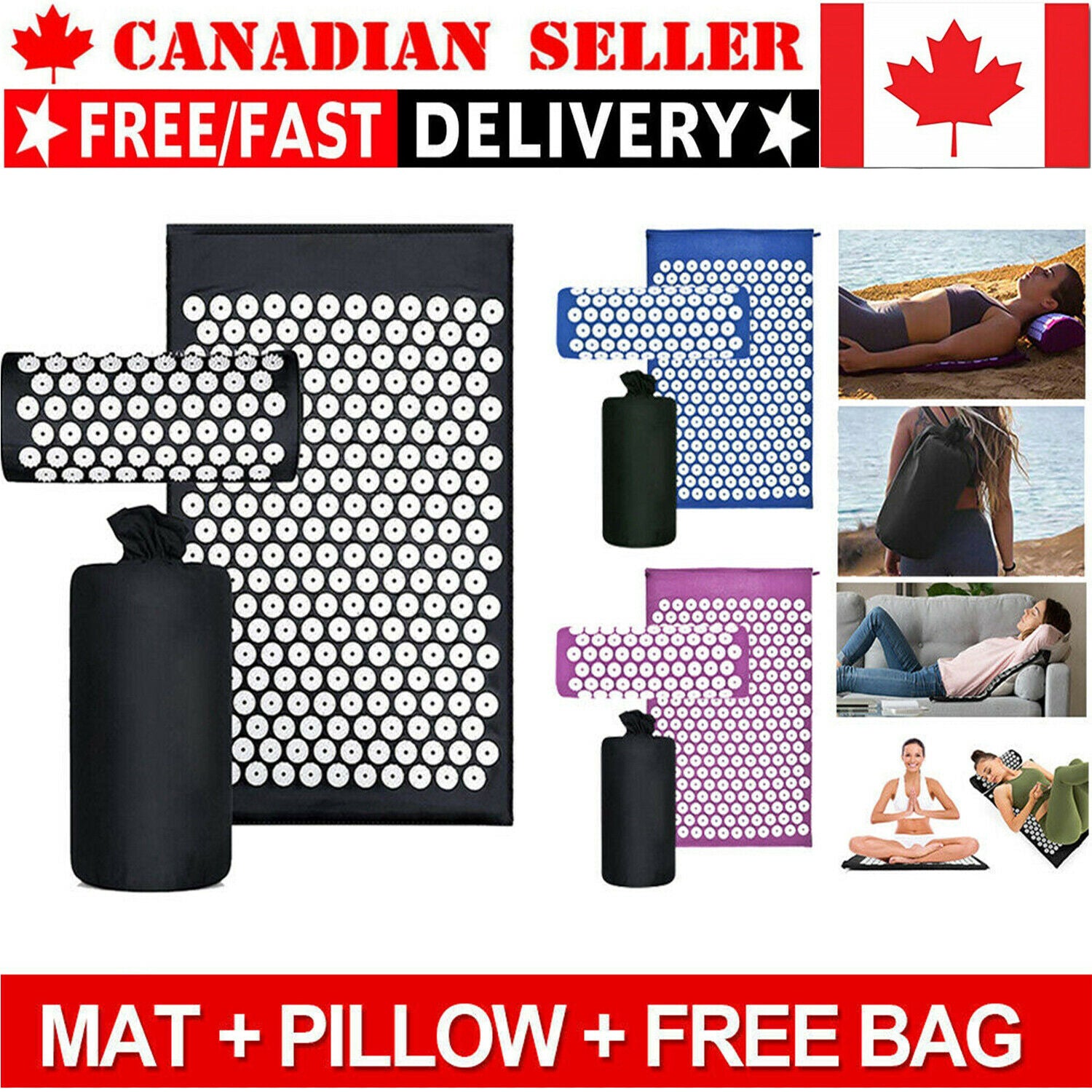 3PC Acupressure Spike Massager Mat Body Back Pain Relieve Stress Yoga ...