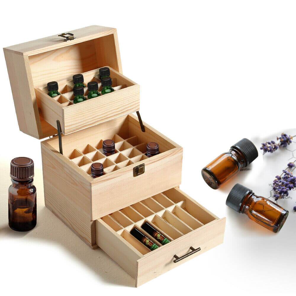 Essential Oil Storage Box Wooden 59 Slots Aromatherapy Organiser Conta ...